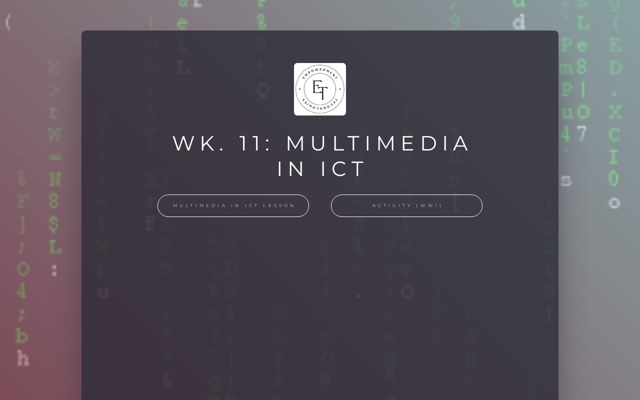 Week 11: Multimedia in ICT